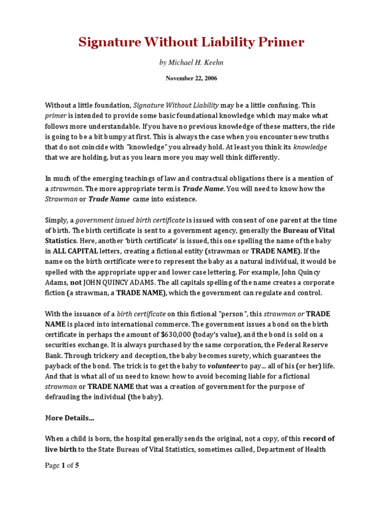 Signature Without Liability Michael Keehn | PDF | Cheque | Birth ...