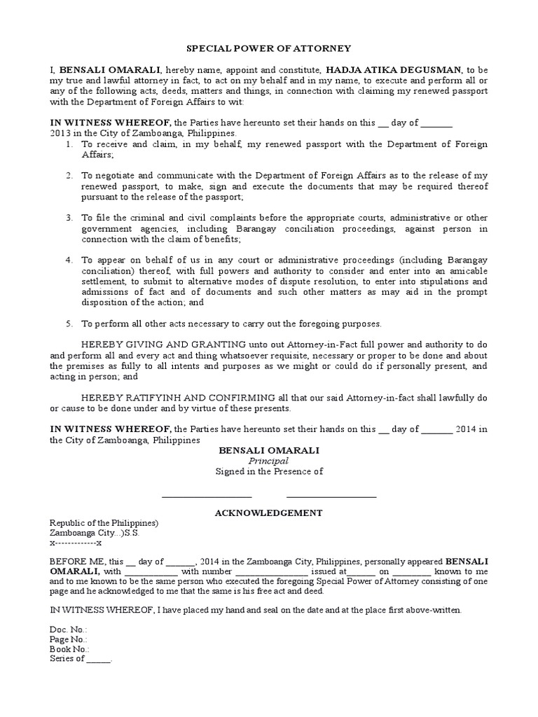 spa - claim | Power Of Attorney | Public Law