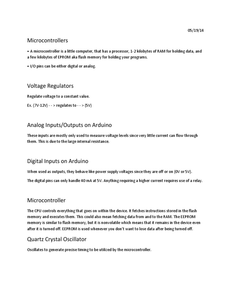 Basic Arduino Notes | PDF | Microcontroller | Computer Memory
