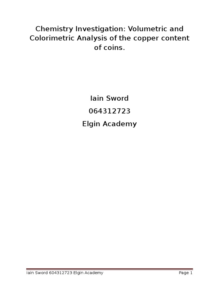 Copper Content Analysis of Pennies | PDF | Nitric Acid | Titration