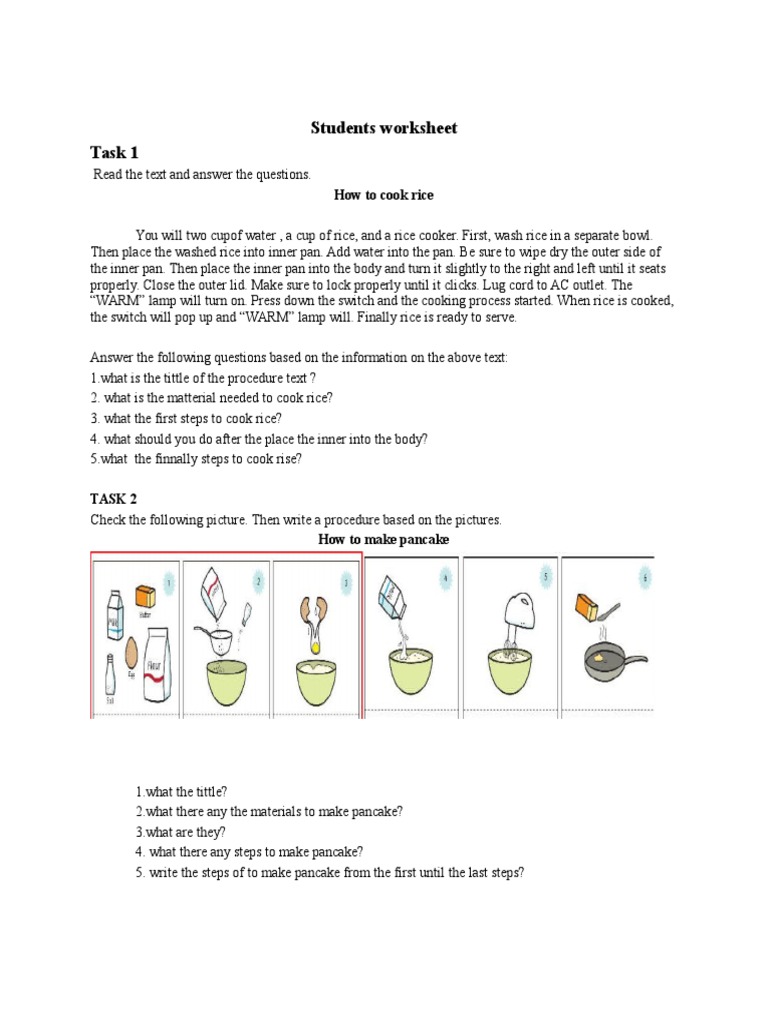 Students Worksheet Task 1: How To Cook Rice | PDF | Cooking, Food & Wine