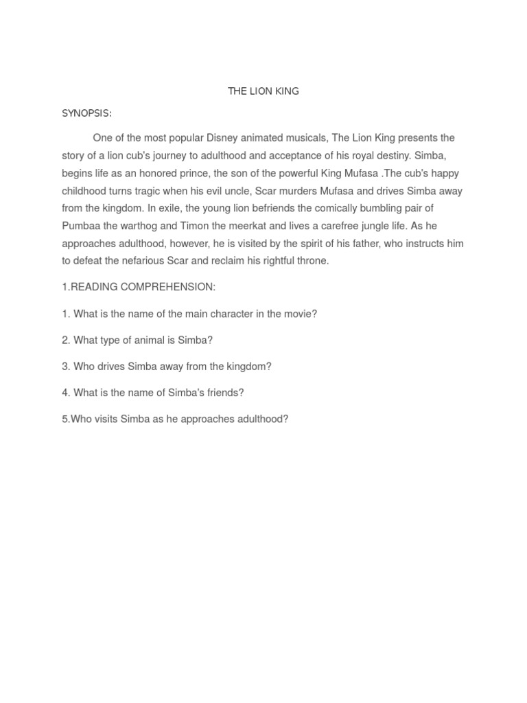 The Lion King Synopsis | PDF