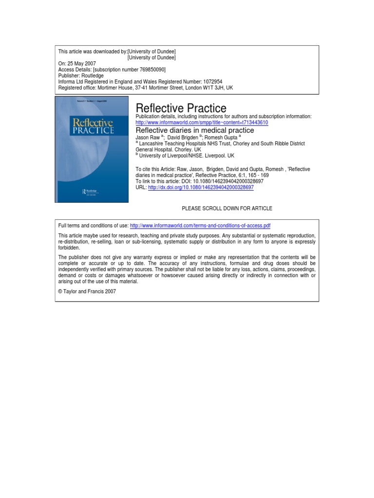 Reflective Diaries in Medical Practice | PDF | Patient | Emergency ...