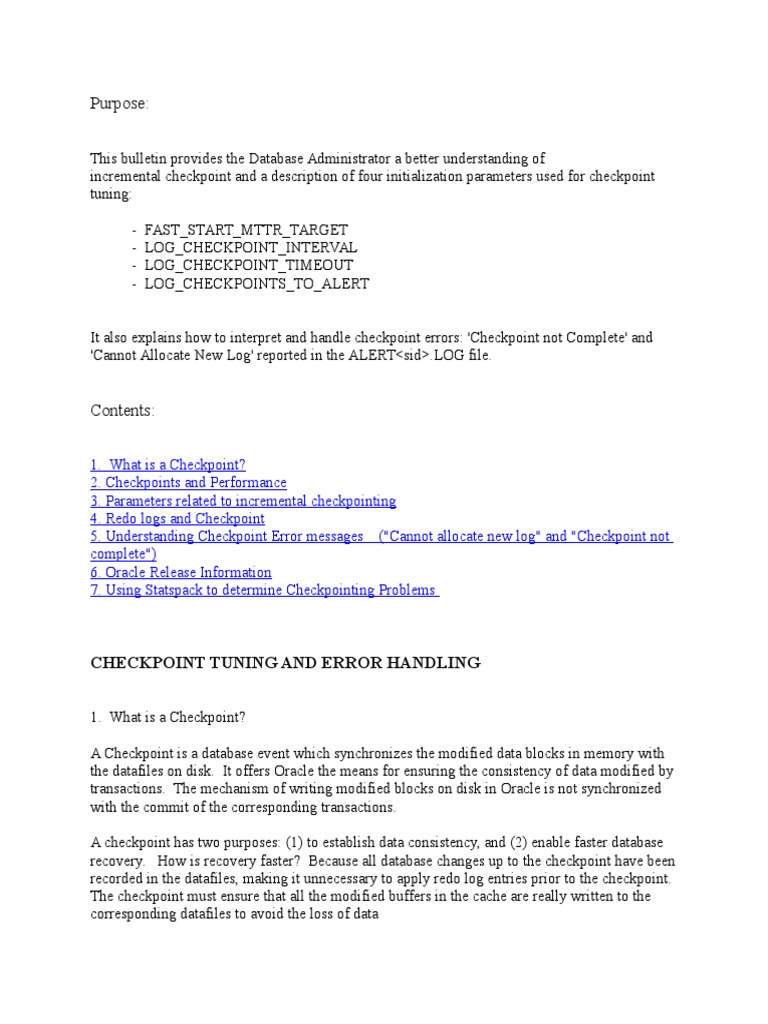 Checkpoint Tuning and Troubleshooting Guide | PDF | Oracle Database | Databases