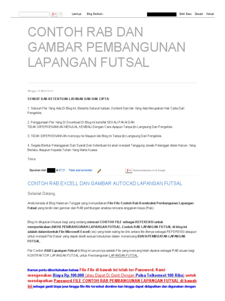 Contoh Rab Dan Gambar Pembangunan Lapangan Futsal | PDF