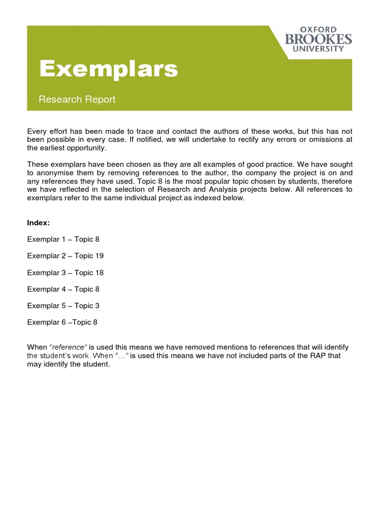 OBU Thesis Report - RR Exemplars | PDF