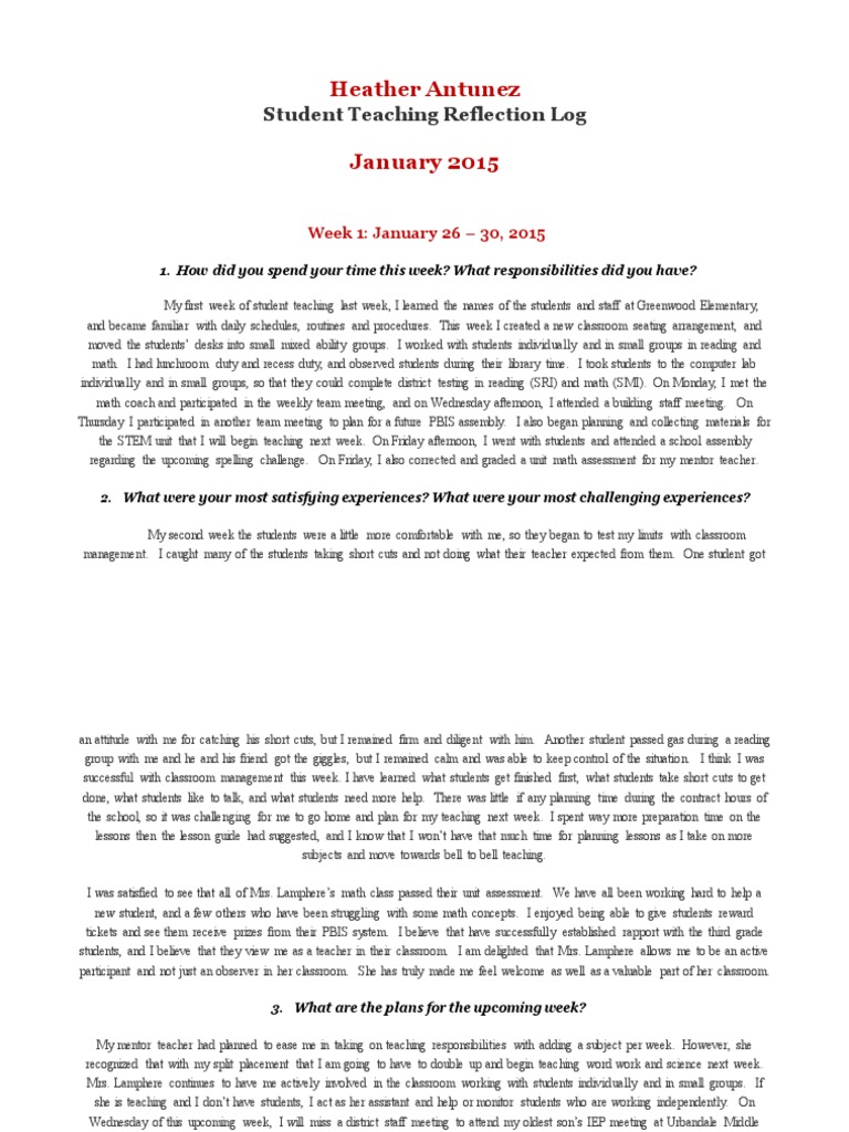Student Teaching Log | PDF | Classroom | Teachers