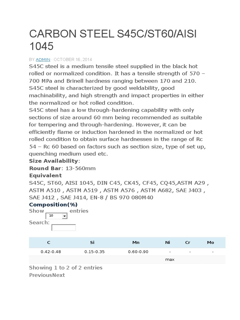Carbon Steel s45c | PDF | Annealing (Metallurgy) | Heat Treating