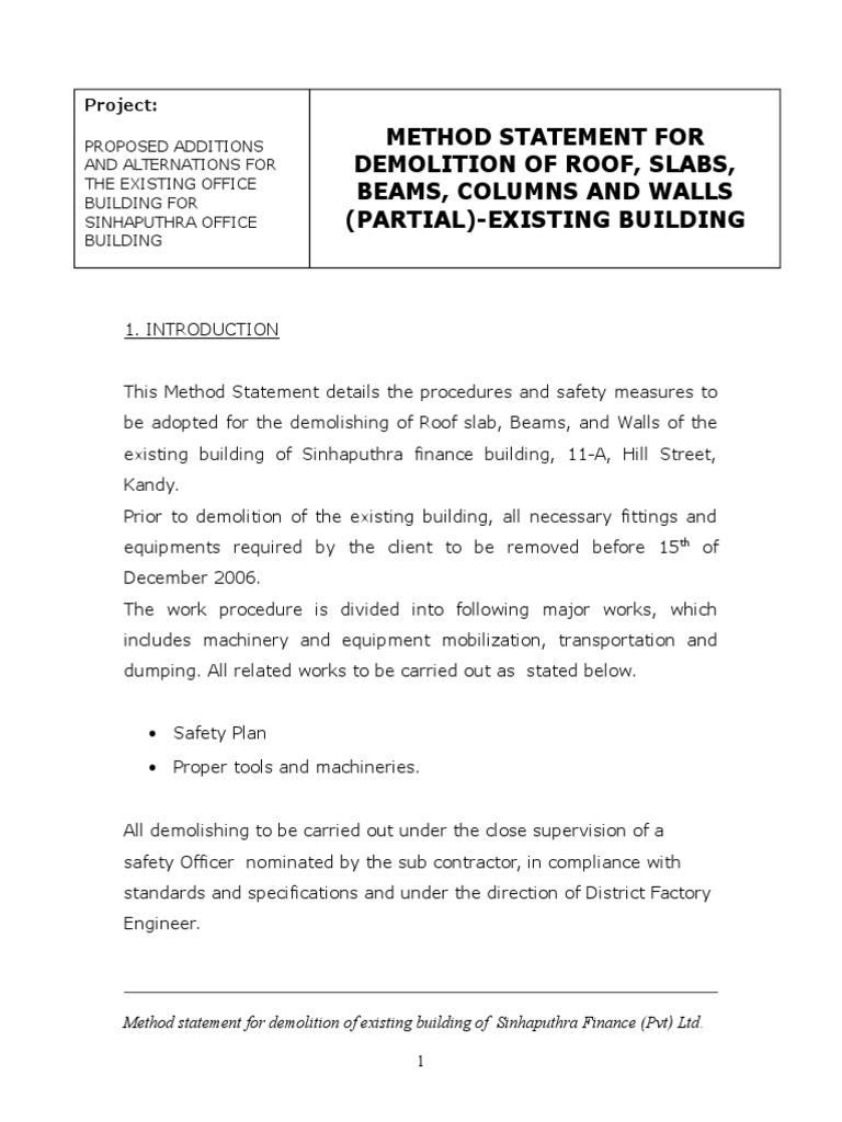 Method Statement | PDF | Demolition | Framing (Construction)