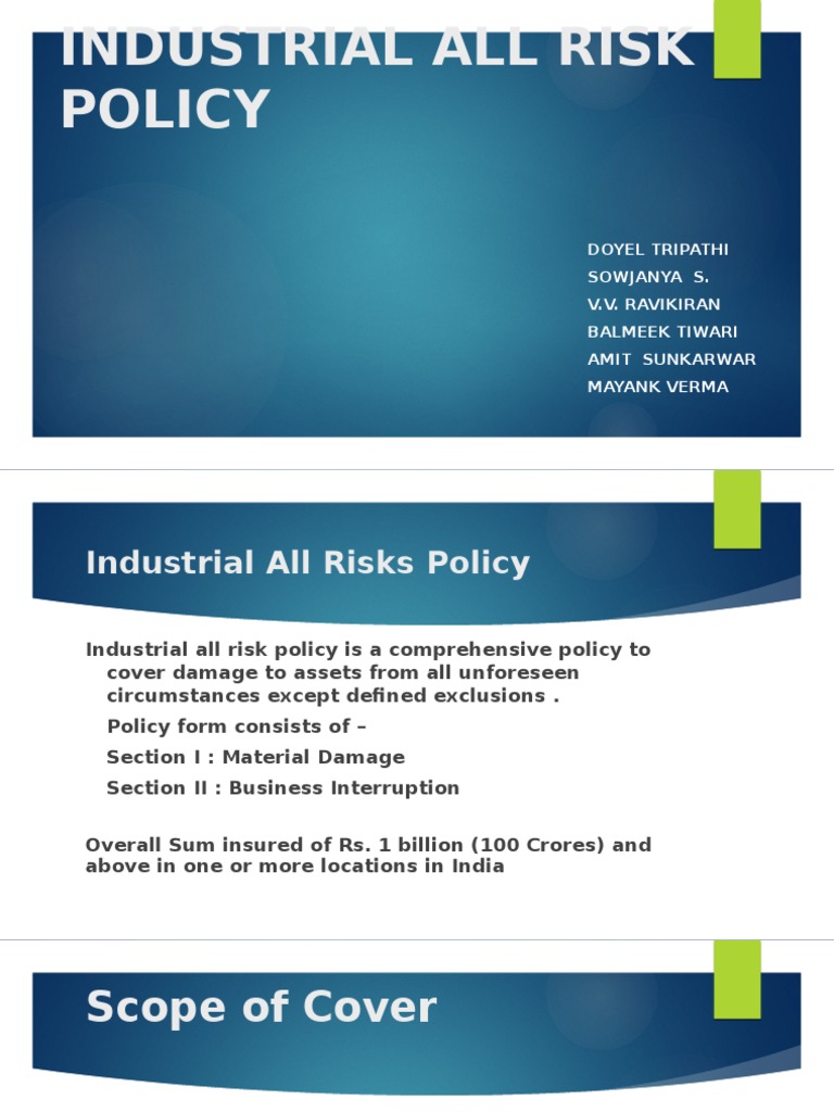 Industrial All Risk Policy and Changes To Be Done | PDF | Insurance ...