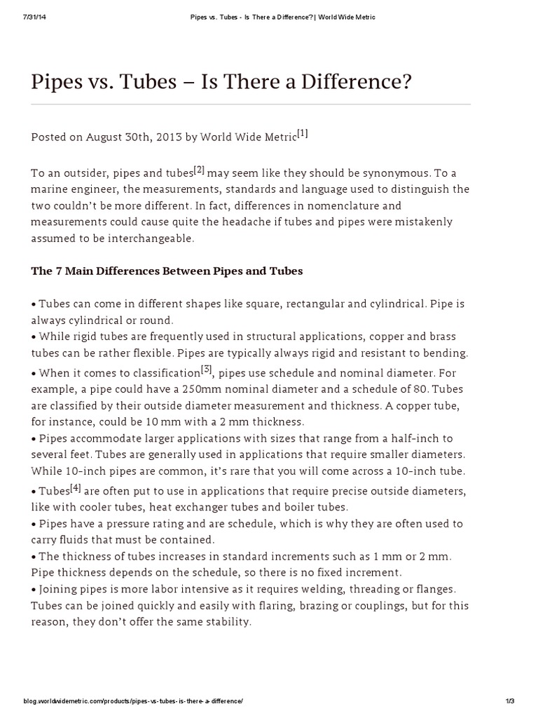 Pipes Vs Tube - Good One | PDF | Pipe (Fluid Conveyance) | Chemical ...
