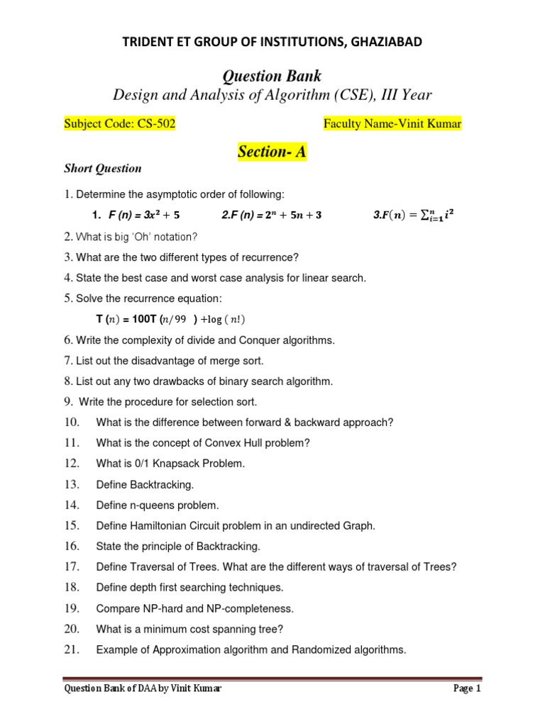 Design And Analysis Of Algorithm Pdf Pdf Computational Complexity