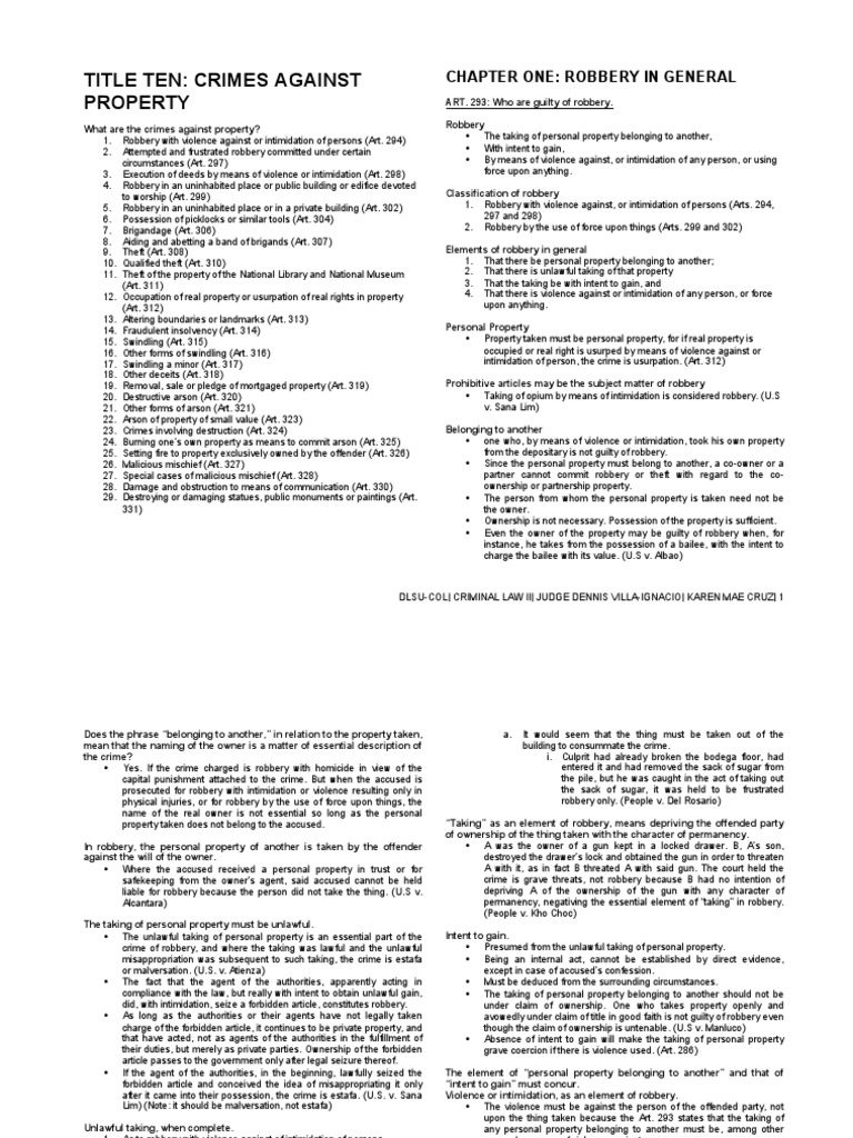 Criminal Law 2 Notes Based On Reyes (Articles 10-14) | PDF | Robbery ...