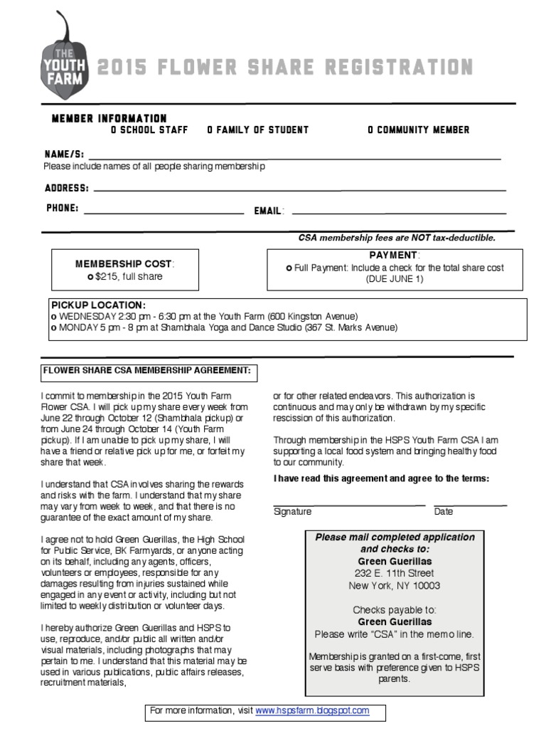 2015 Flower CSA Form | PDF