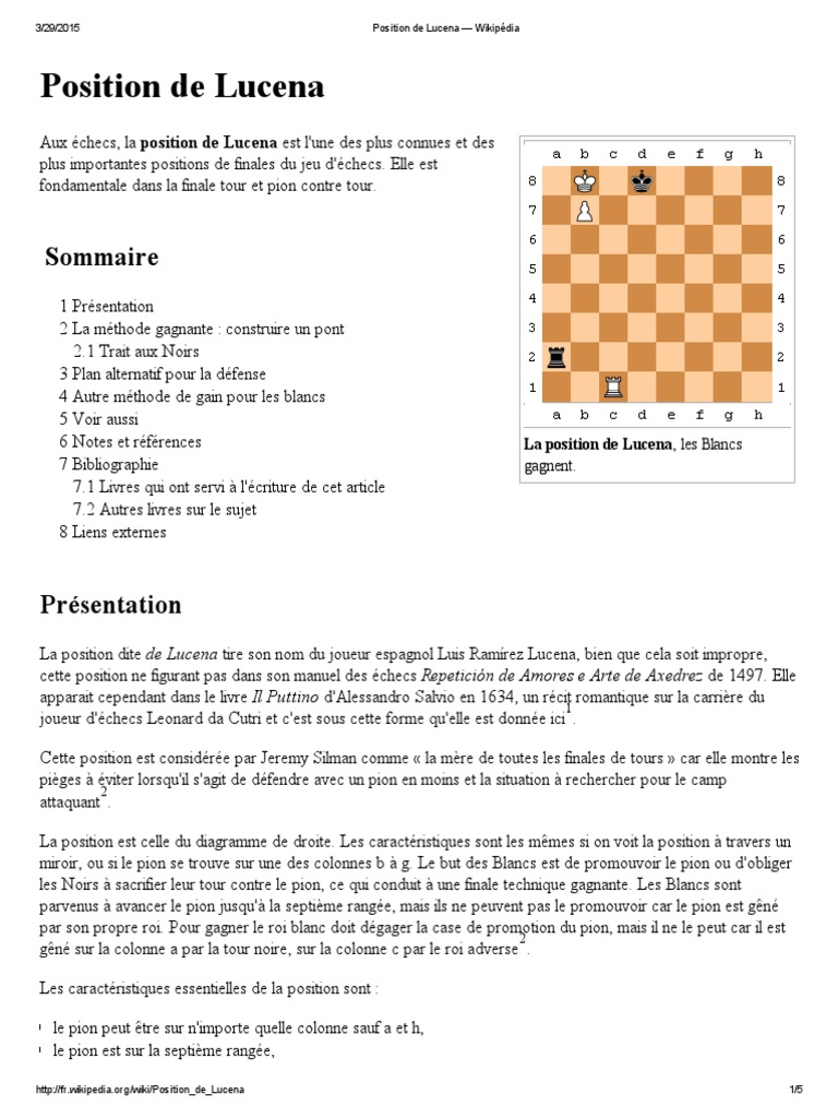 Position de Lucena | PDF | Jeux compétitifs | Échecs