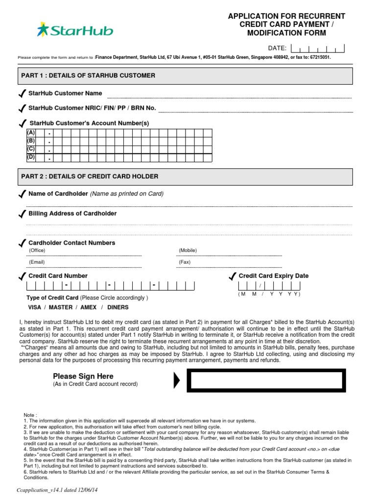 Application For Recurrent Credit Card Payment / Modification Form | PDF ...