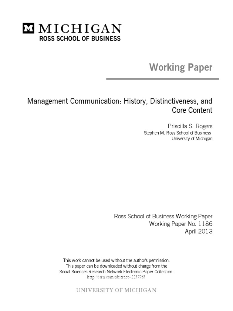 Working Paper: Management Communication: History, Distinctiveness, and ...
