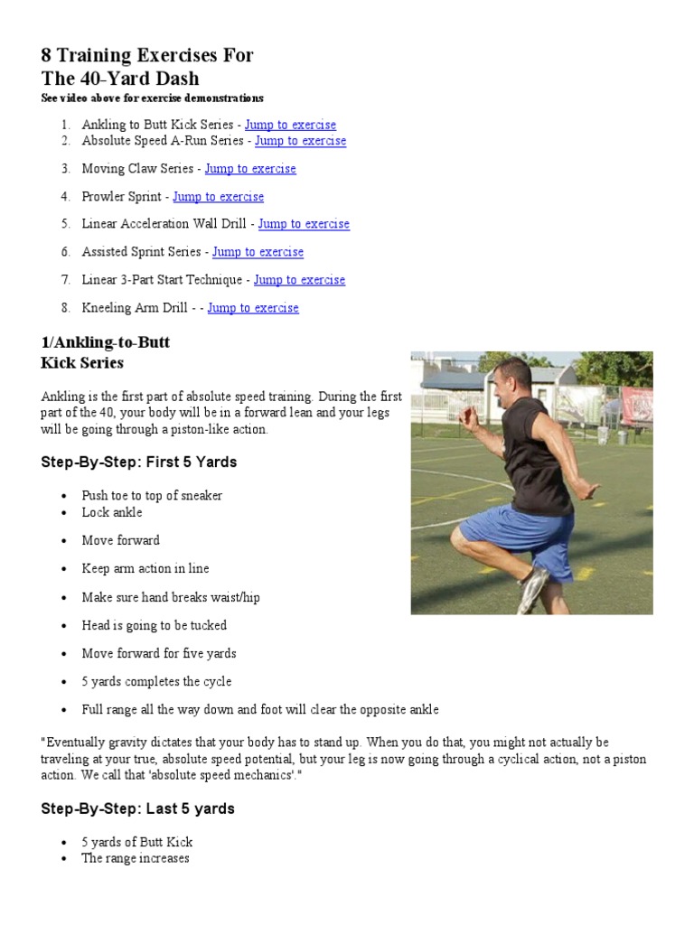 40-Yard Dash Training Exercises | PDF | Foot | Acceleration