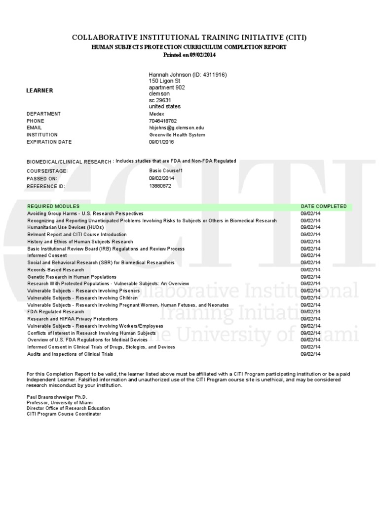 Collaborative Institutional Training Initiative (Citi) | PDF
