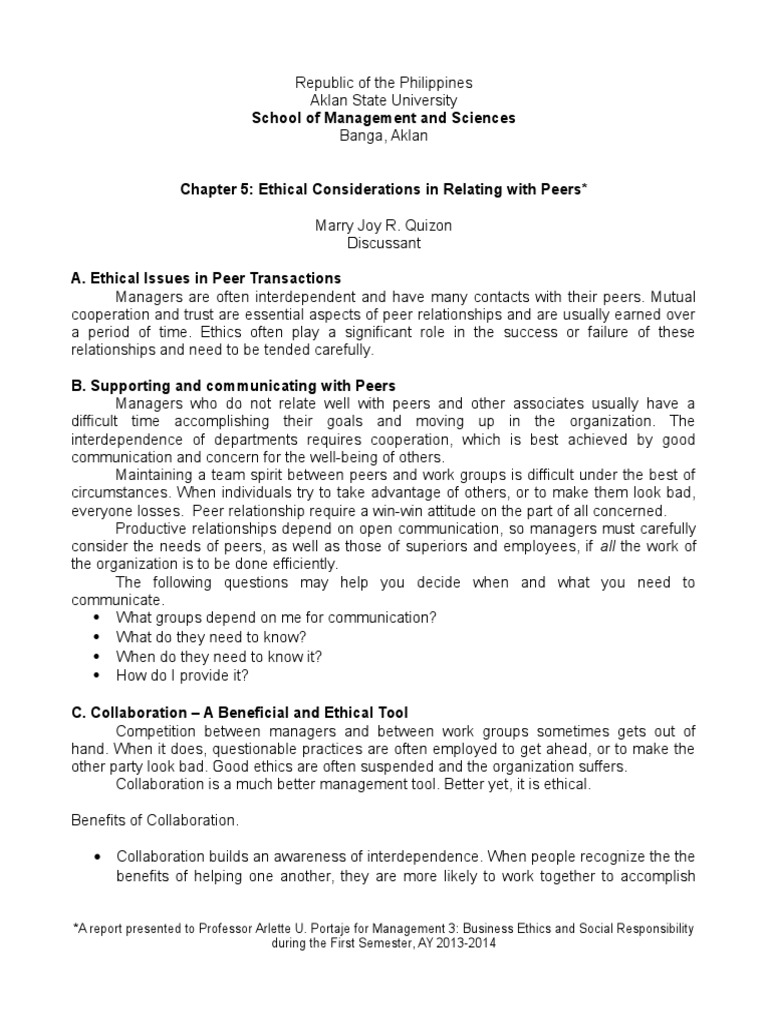 Ethical Considerations in Peer Relations | PDF | Interdependence ...