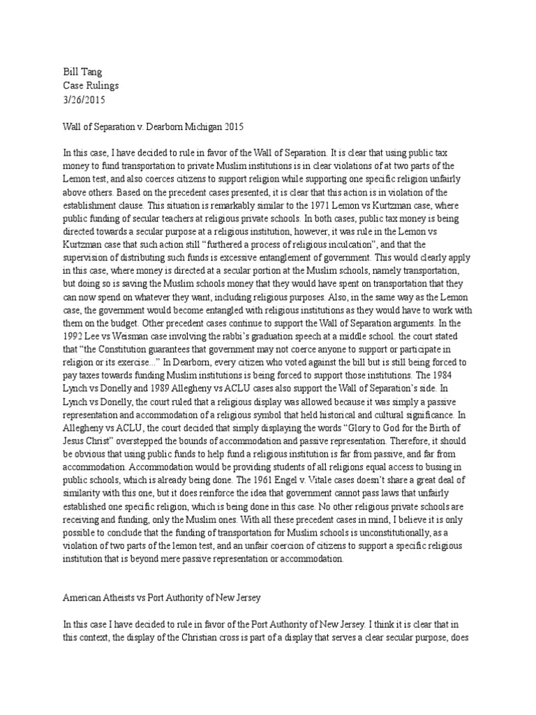 Bill Tang Case Rulings 3/26/2015 | PDF | Separation Of Church And State ...