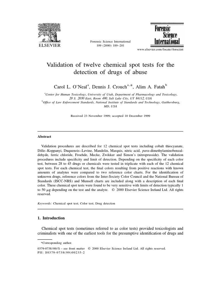 Reagen Validation of Twelve Chemical Spot Tests For The Detec PDF | PDF ...