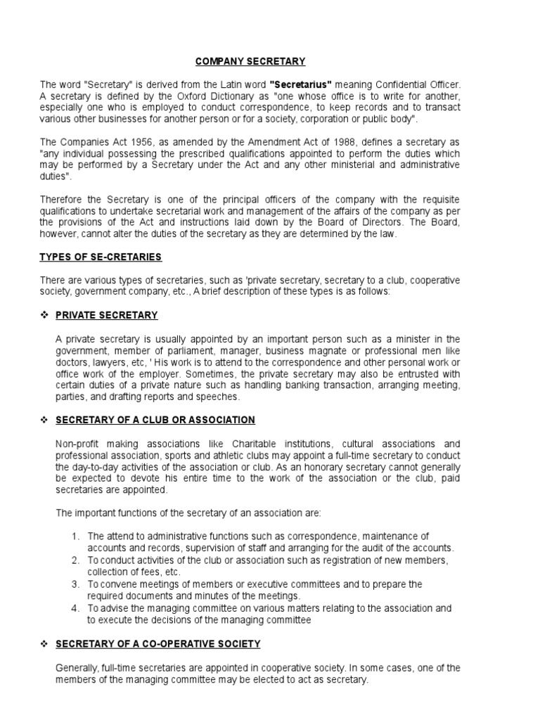 Understanding Company Secretaries | PDF | Joint Stock Company | Partnership