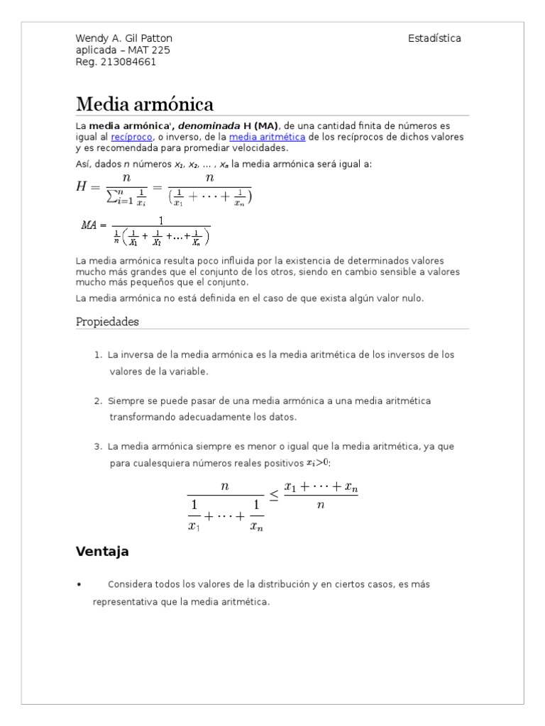 Media Armónica y Media Cuadrática | PDF | Media cuadrática | Análisis