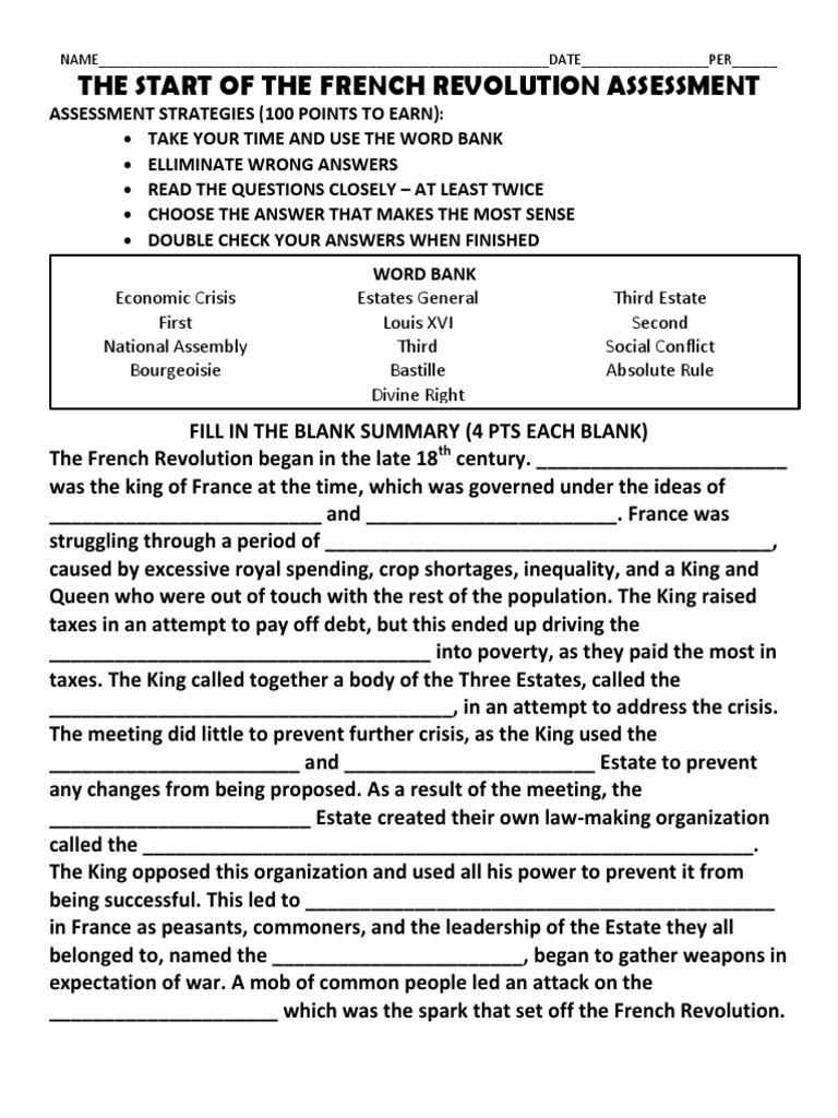 The Start of The French Revolution Assessment | PDF | French Revolution ...