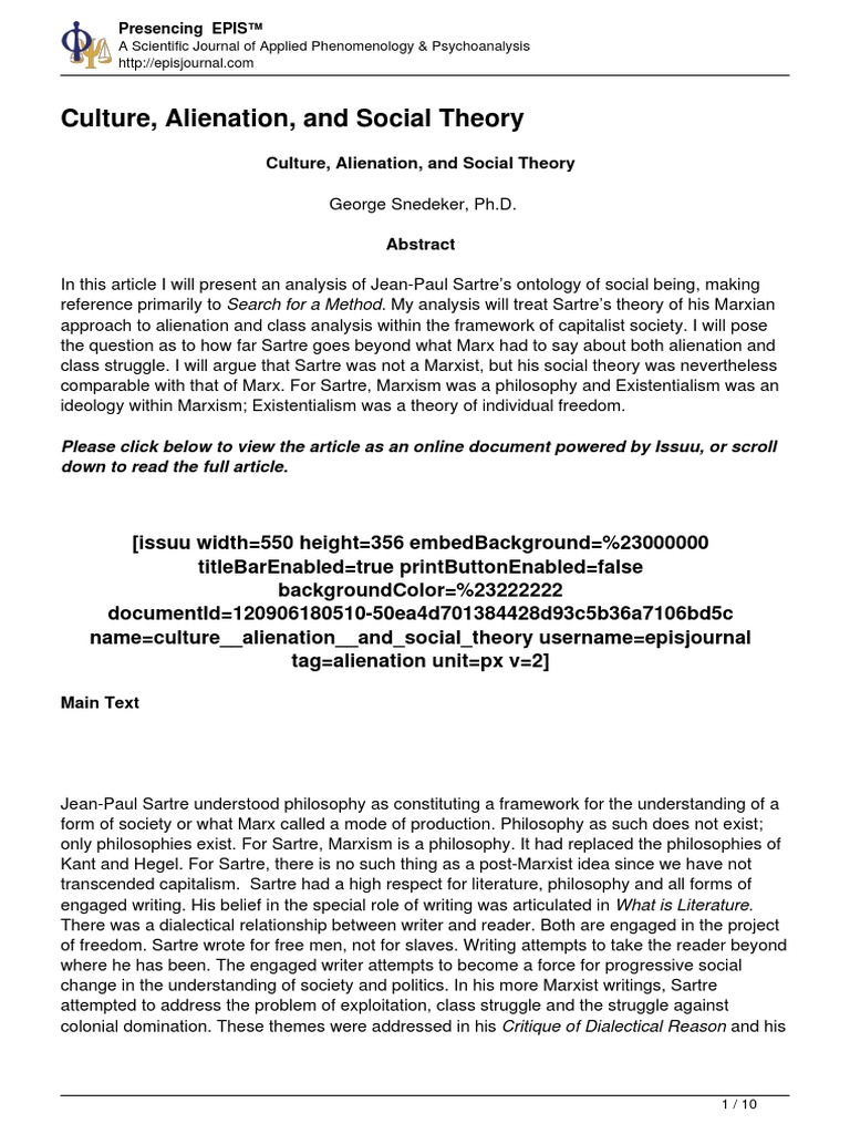 Culture Alienation Anculture-Alienation-And-Social-Theoryd Social ...