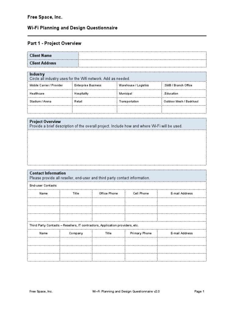 Wi-Fi Planning and Design Questionnaire | PDF | Wi Fi | Wireless Lan