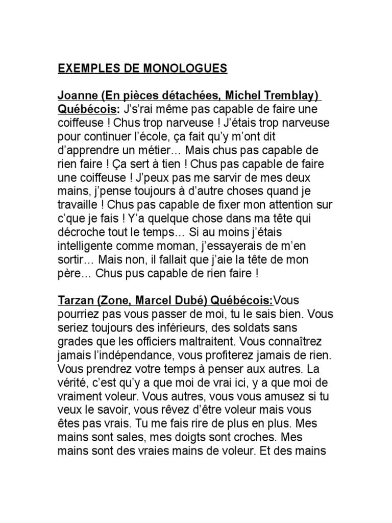 Exemples de monologues variés | PDF