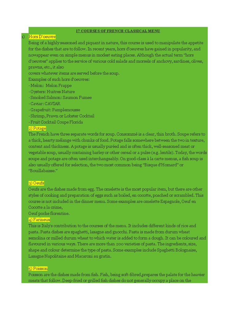 17 Cource French Classical Menu | PDF | Pasta | Soup