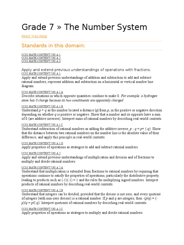 Grade 7 Number System Standards | PDF | Rational Number | Division ...
