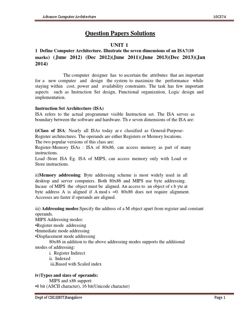 Cse-Vii-Advanced Computer Architectures (10cs74) - Solution | PDF | Central Processing Unit ...