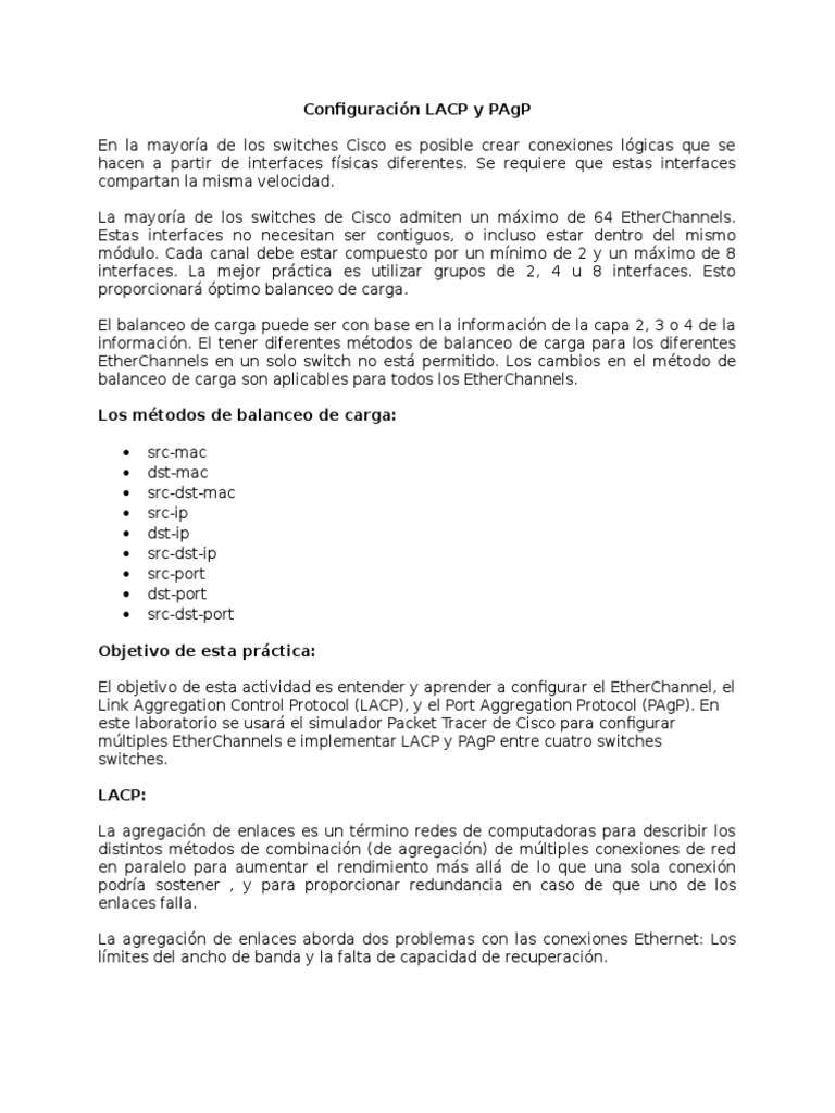 Configuración de LACP y PAgP en Switches | PDF | Conmutador de red ...