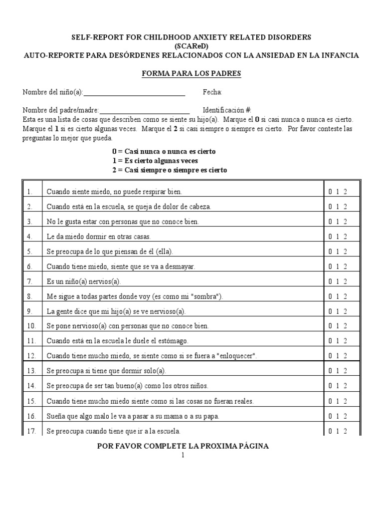 SCARED Español Padres | PDF | Temor | Sicología