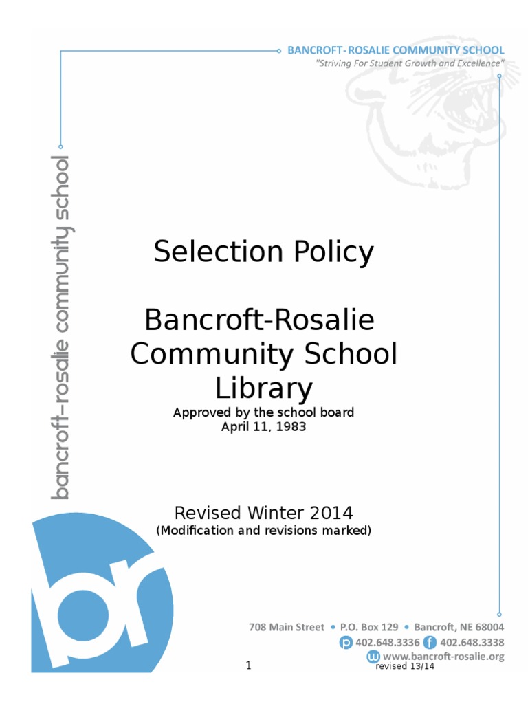 Bancroft-Rosalie Library Selection Policy | PDF | Censorship | Libraries