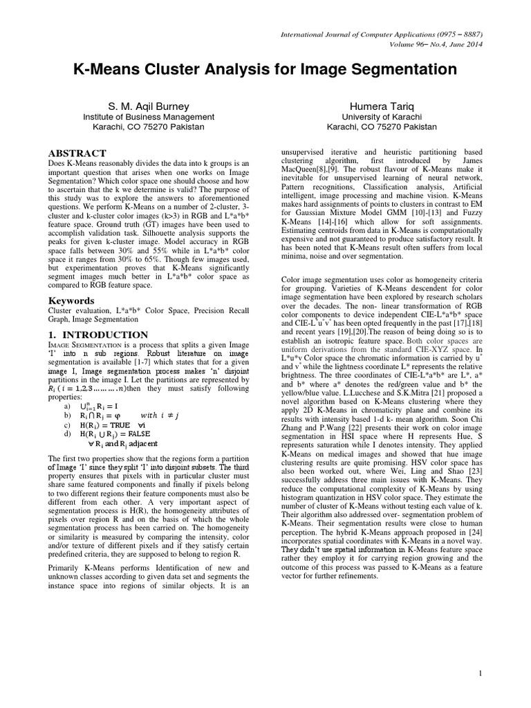 K-Means Image Segmentation in RGB and L*a*b* Color Spaces | PDF ...