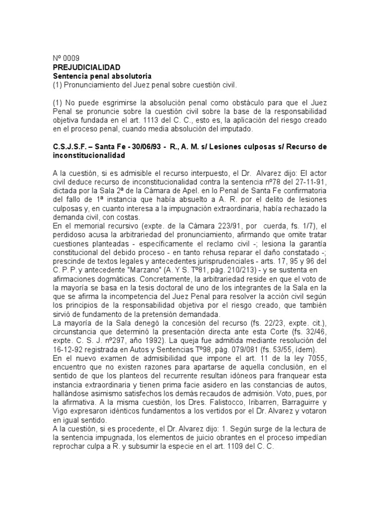 Sentencia absolutoria en sede penal | Derecho penal | Caso de ley