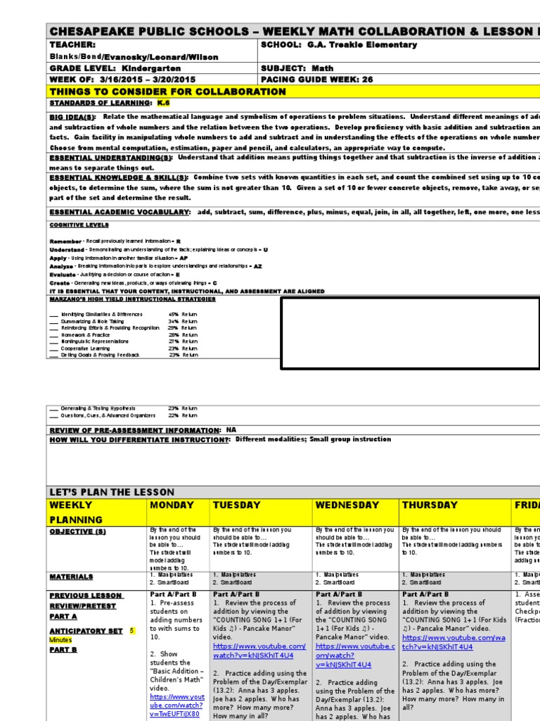 Kindergarten Math Lesson Plan | PDF | Understanding | Subtraction