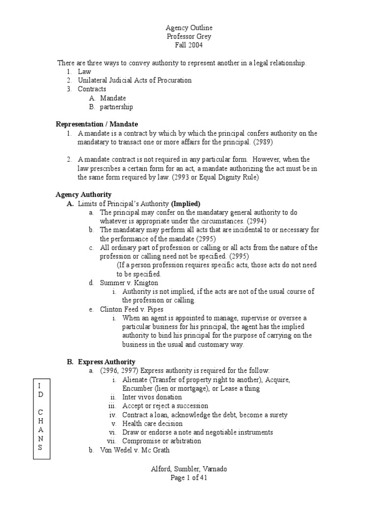 Agency Outline | PDF | Law Of Agency | Fiduciary