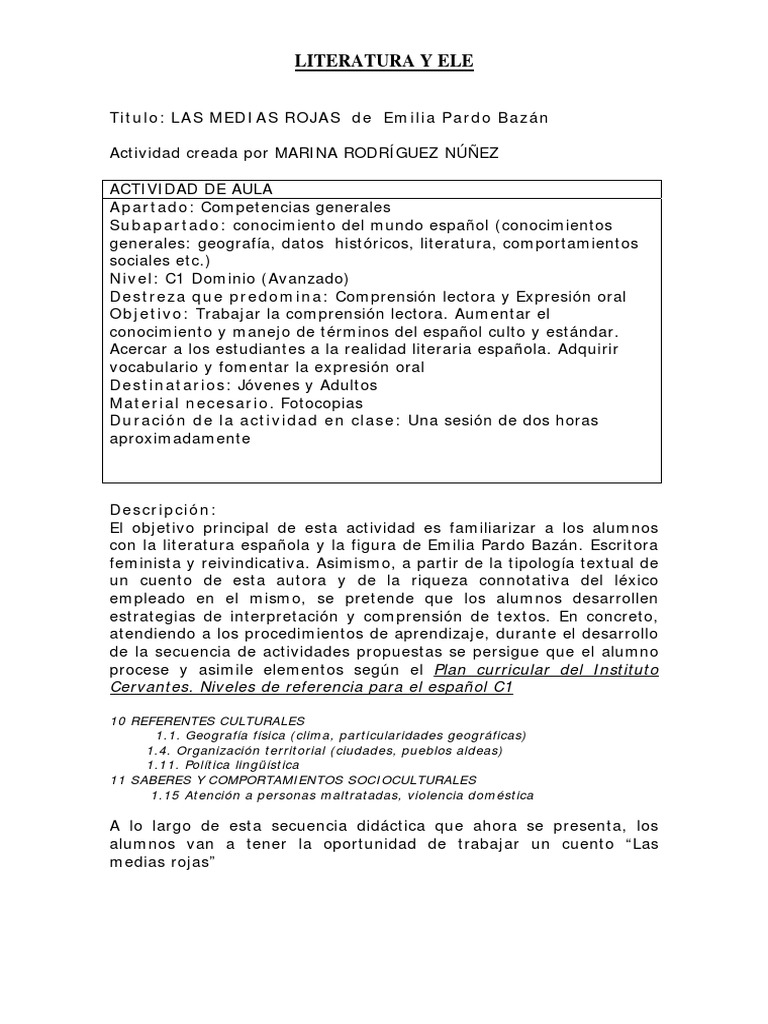 Literatura 'Las Medias Rojas', de E. Pardo Bazán PDF | PDF | Cuentos