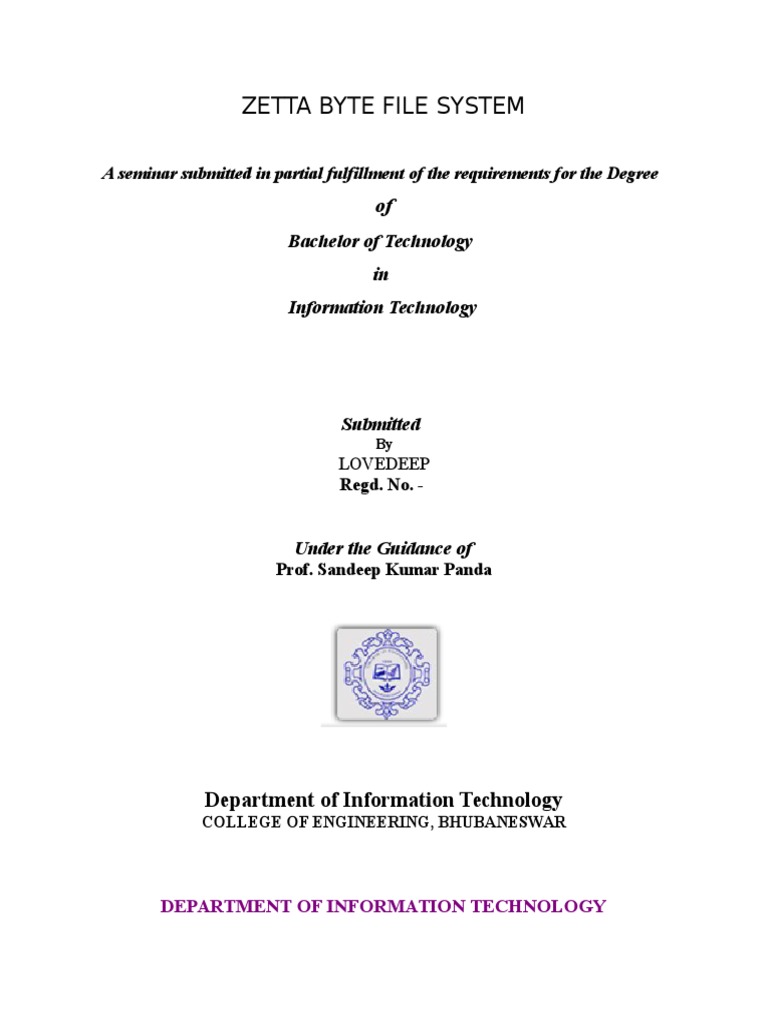 Zetta Byte File System: A Seminar Submitted in Partial Fulfillment of ...