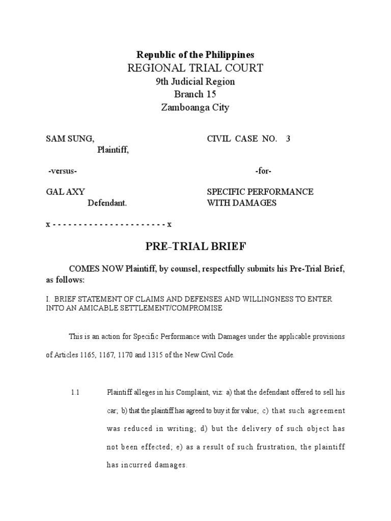 Pre Trial Brief (SP) | Lawsuit | Damages