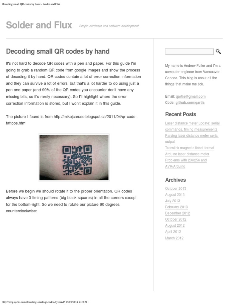 Decoding Small QR Codes by Hand - Solder and Flux PDF | PDF | Qr Code | Bit
