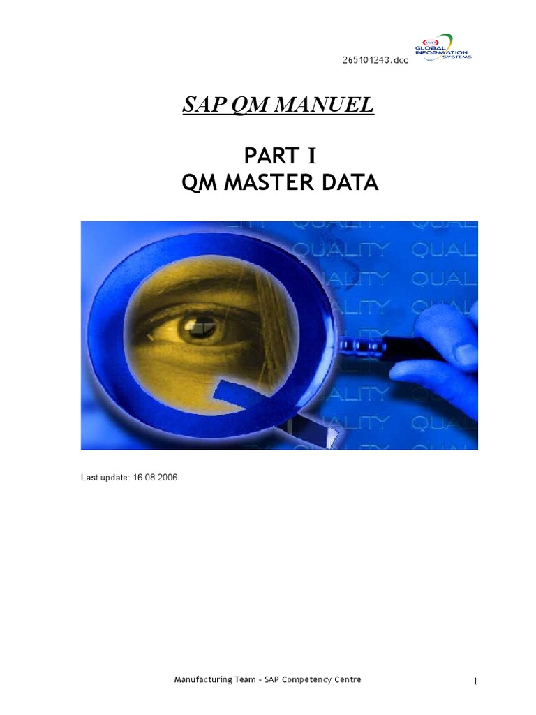 QM Training - 1 - Master Data Manual | PDF | Sampling (Statistics) | Statistical Classification