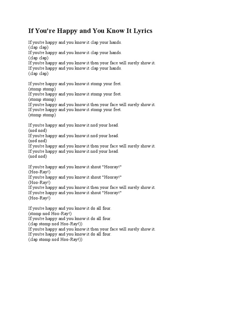 If You re Happy and You Know It Lyrics PDF