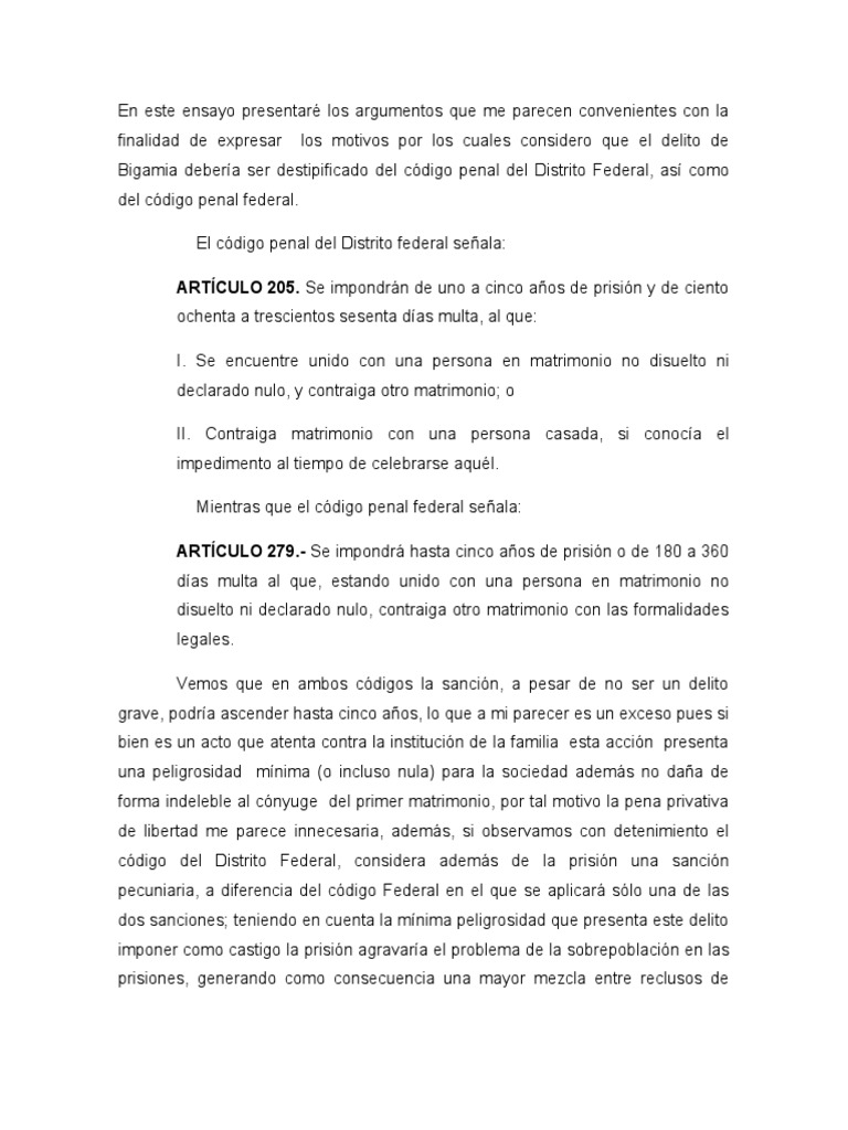 Destipificación de Bigamia | PDF | Delito | Derecho penal