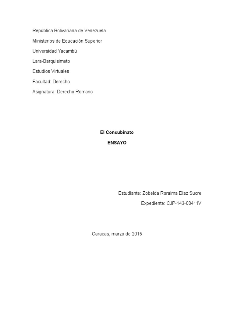 El Concubinato en Derecho Romano y Venezuela | PDF | Matrimonio | Mujer